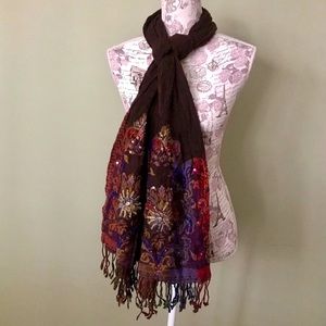 Vintage | Accessories | Vintage Hippie Bohemian Embroidered Scarf ...
